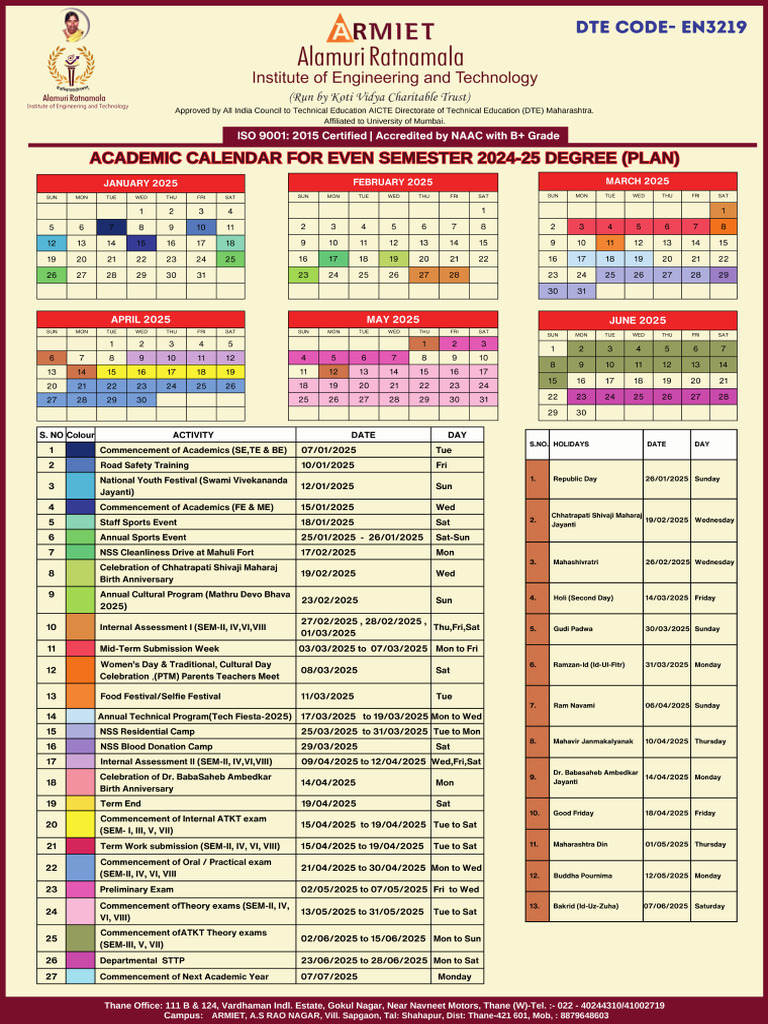Degree Academic Calendar Even 2024-25 (A3) | PDF
