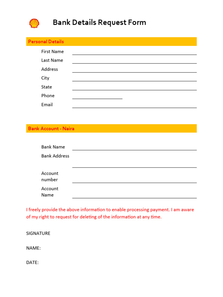 Bank Details Request Form | PDF