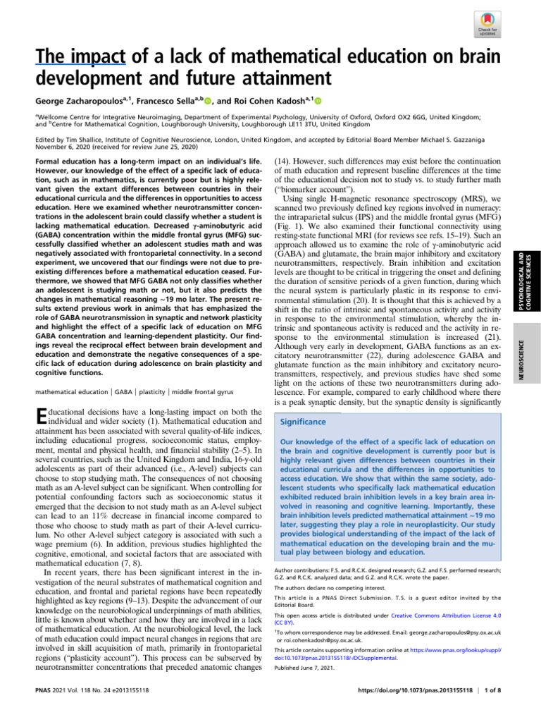 The Impact of A Lack of Mathematical Education On Brain Development and ...