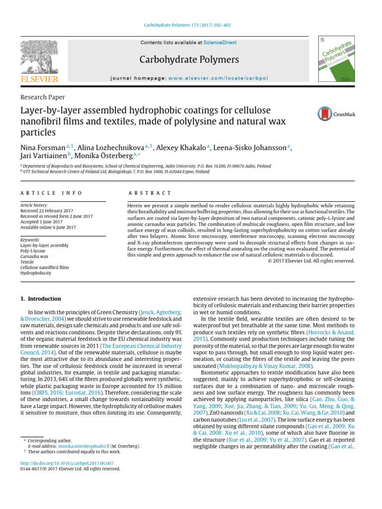 Layer-by-layer assembled hydrophobic coatings for cellulose nanofibril ...
