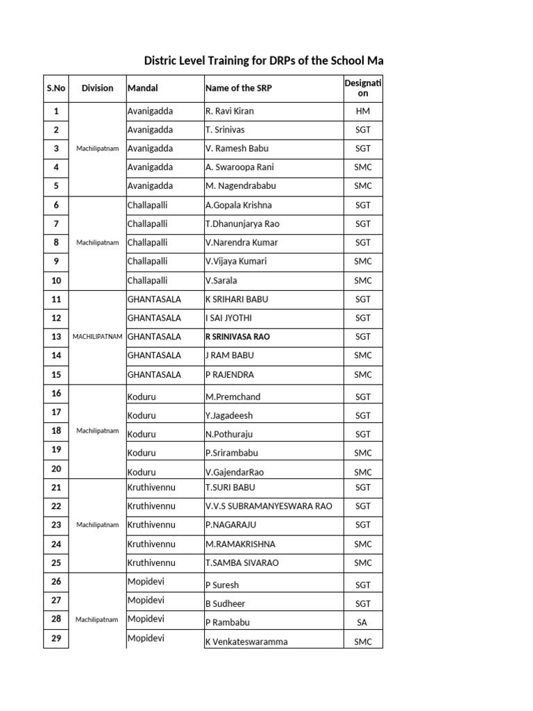 District Training for School DRPs | PDF