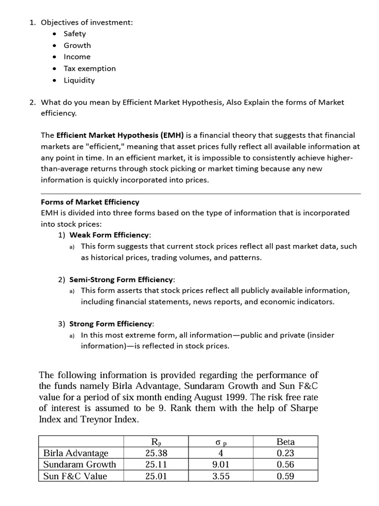 Investment Objectives and Market Efficiency | PDF