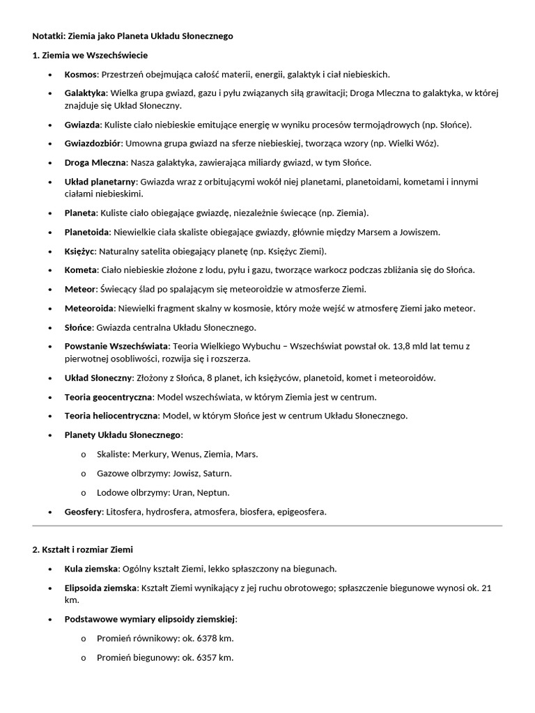 Notatki Ziemia Jako Planeta Układu Słonecznego | PDF