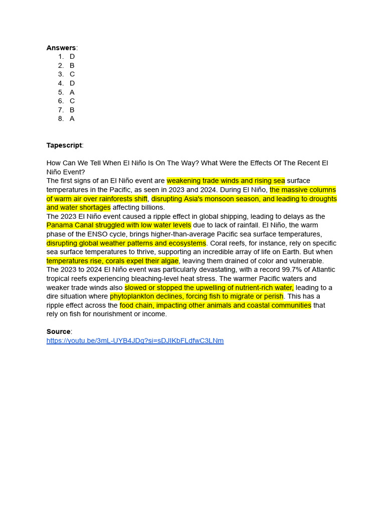 El Niño 2023-2024 Impact Analysis | PDF