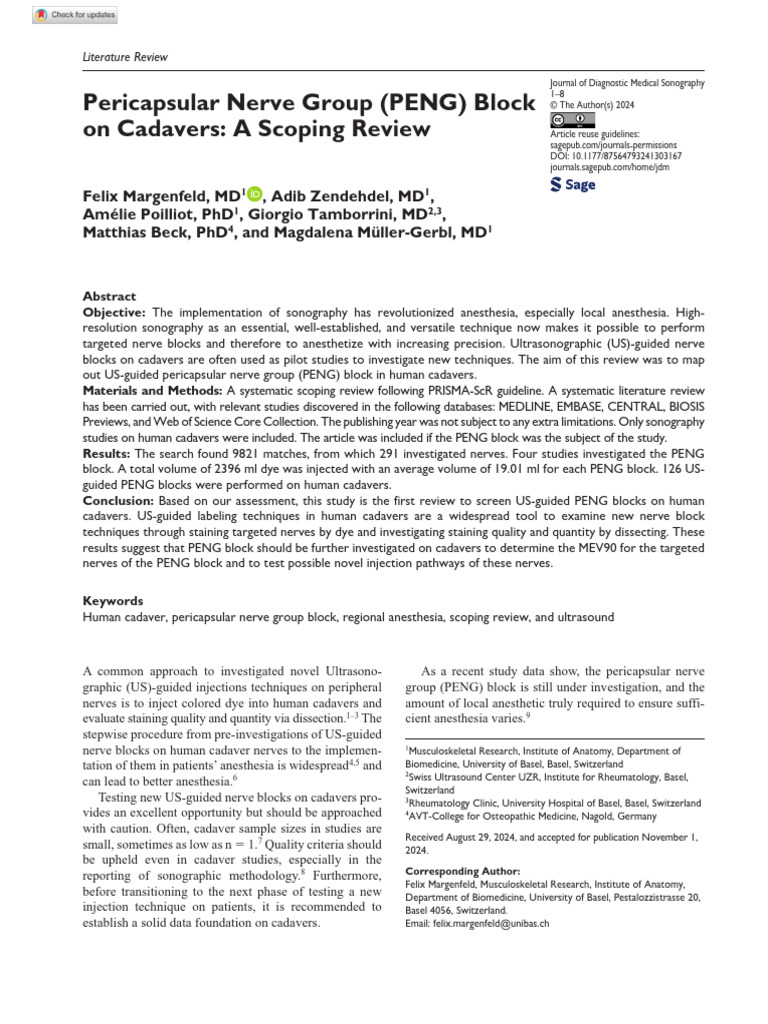 Margenfeld Et Al 2024 Pericapsular Nerve Group (Peng) Block On Cadavers ...