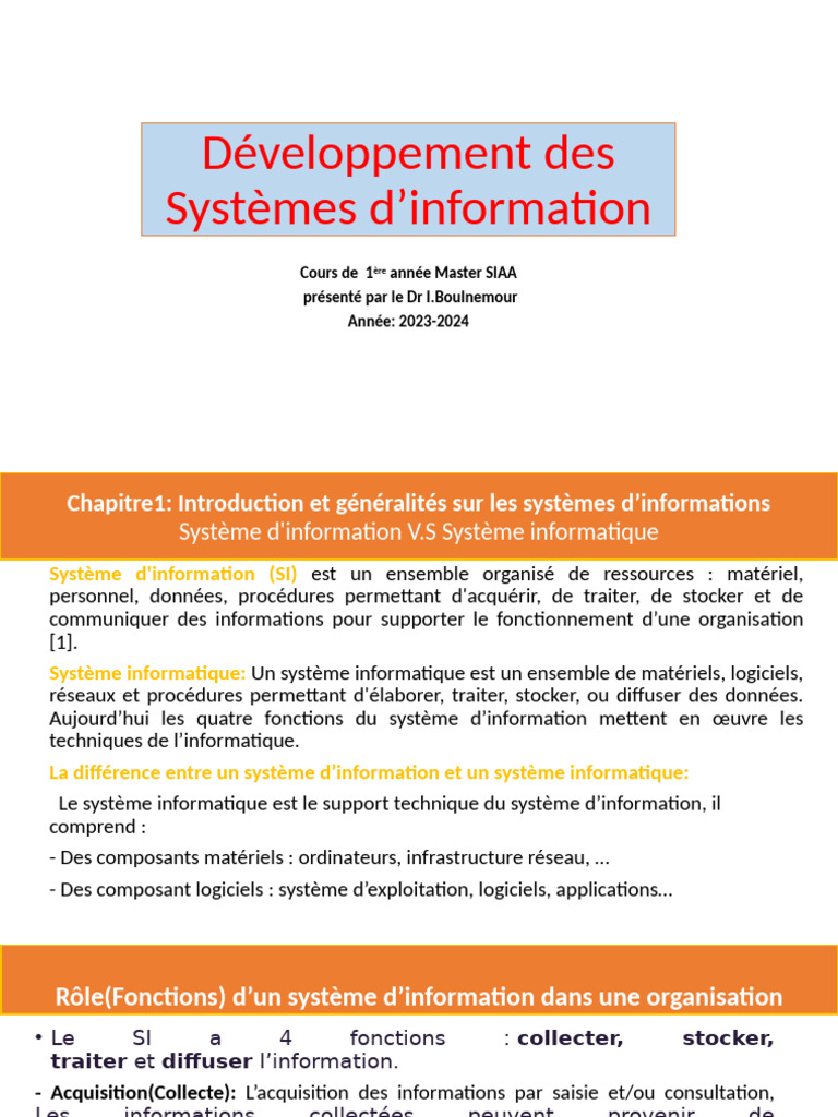 Chapitre 1 Introduction Et Généralités Sur Les Systèmes D'information | PDF | Entrepôt de ...