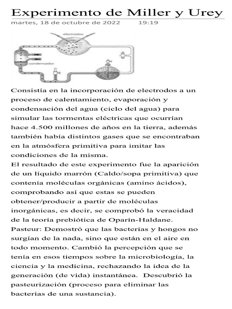 Experimento de Miller y Urey | PDF
