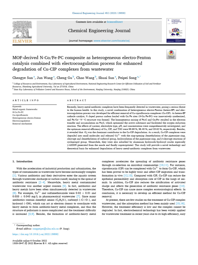 10.1016 J.cej.2022.139592 RZBB | PDF | Catalysis | Redox
