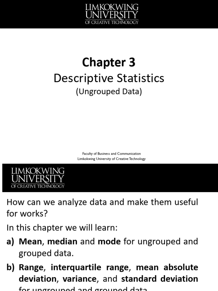 Chapter 3 Descriptive Statistics Ungrouped Data Pdf Arithmetic