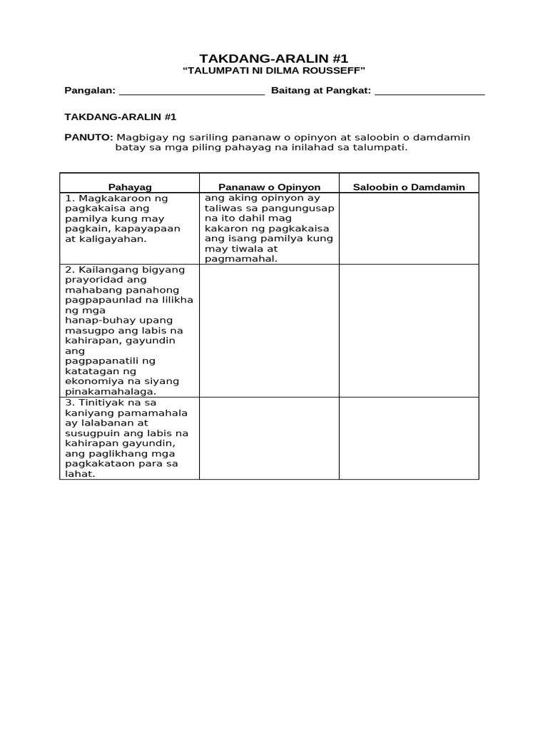 2nd QRT Takdang-Aralin 1 - Talumpati Ni Dilma Rousseff | PDF