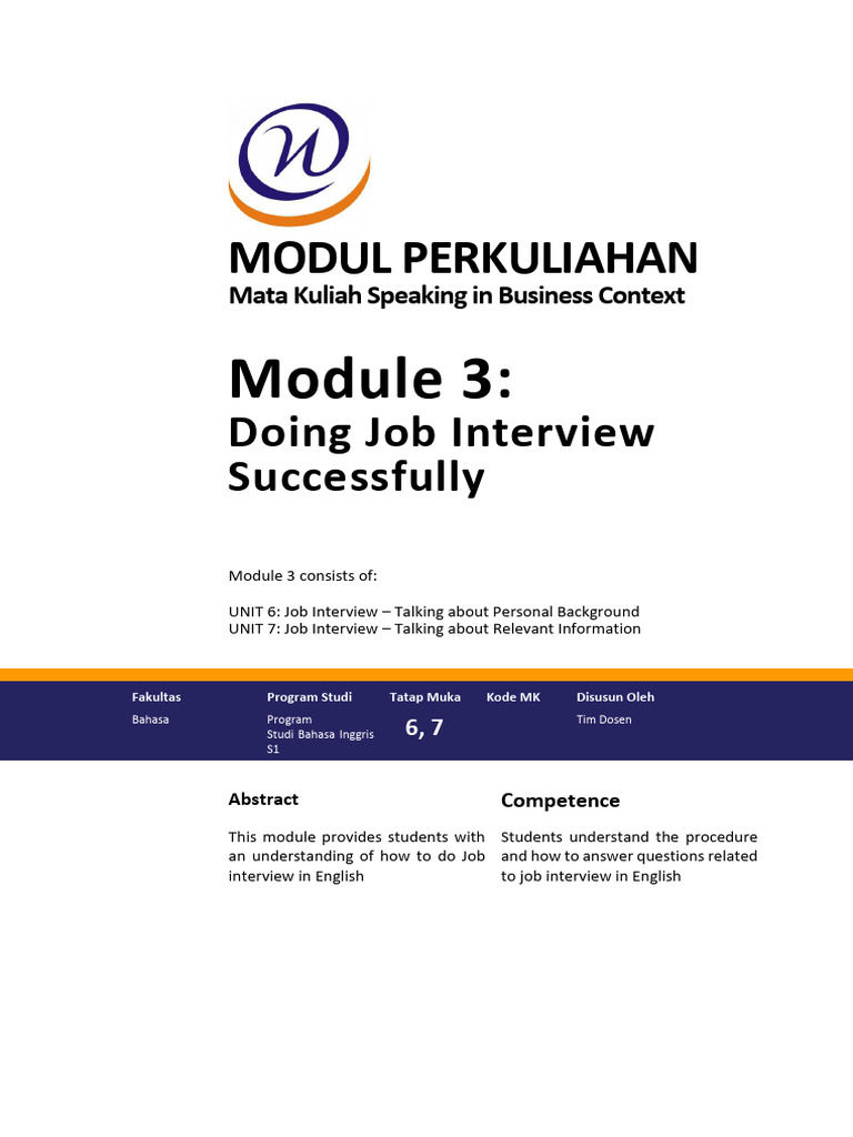 Module 3 - Speaking in Business Context - Unit 6 7 | PDF | Job Interview | Goal