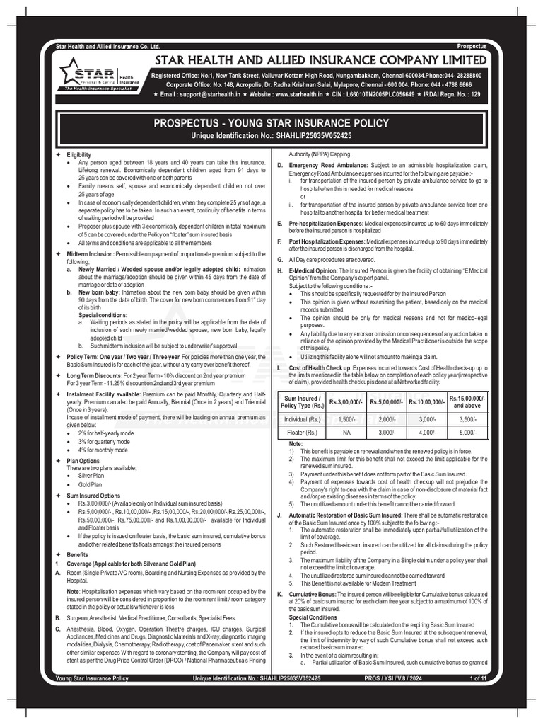 Young Star Insurance Policy Overview | PDF | Insurance | Body Mass Index