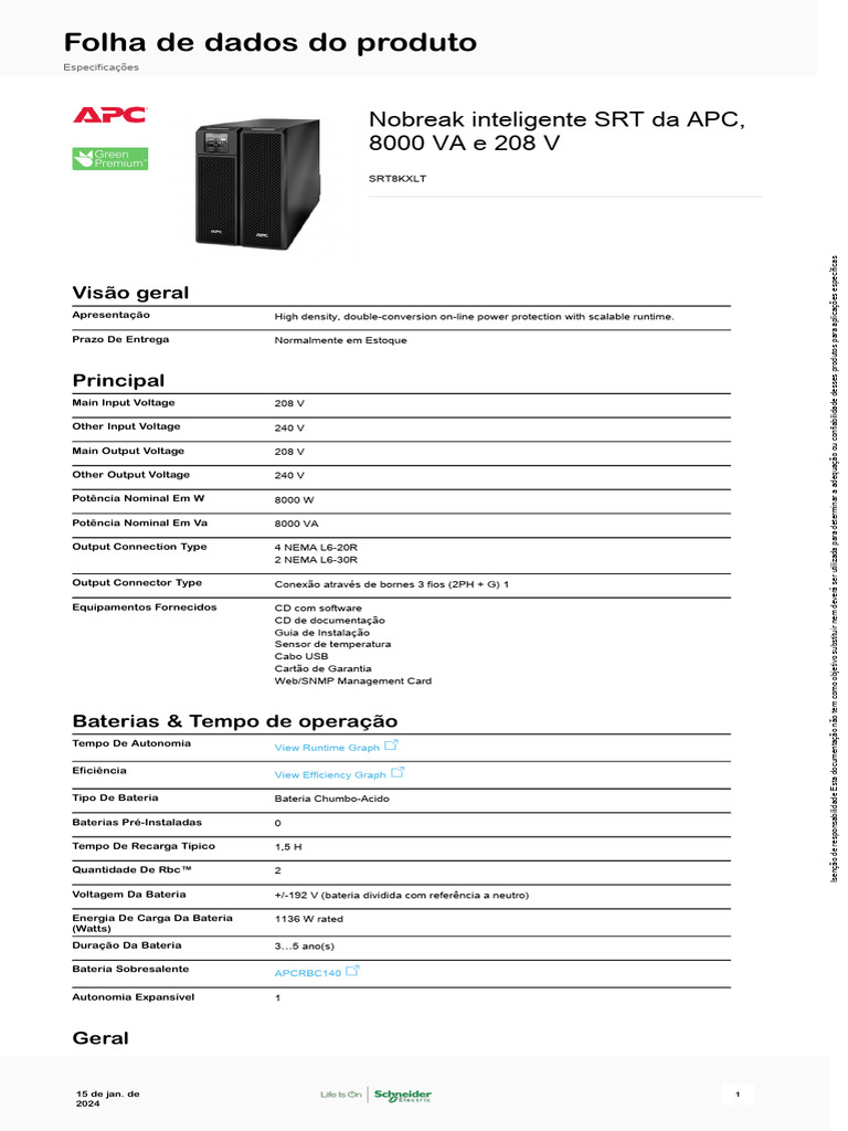 Schneider Electric - SmartUPS-OnLine - SRT8KXLT | PDF | Quantidades ...