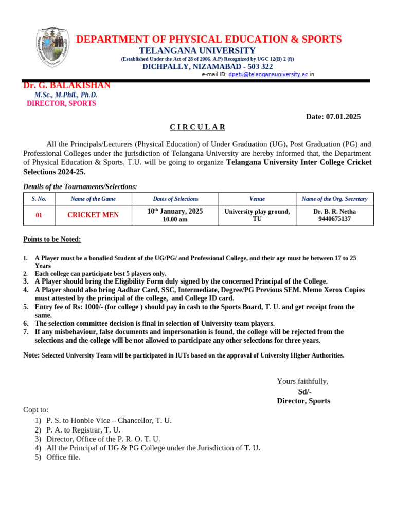 ICT Circular For Cricket Men | PDF