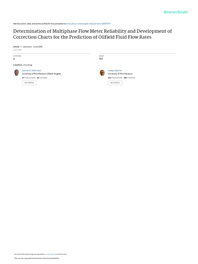 Determination of Multiphase Flow Meter Reliability | PDF | Errors And ...