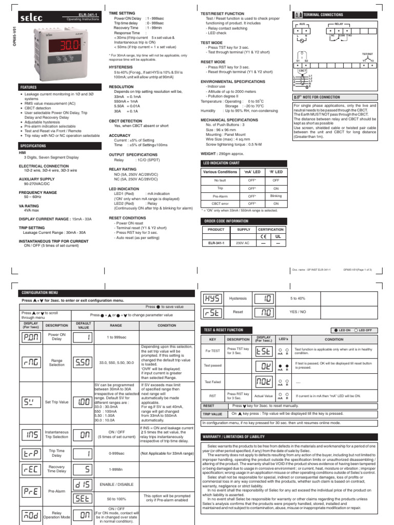 ELR-341 Instruction Manual | PDF | Relay | Electrical Engineering