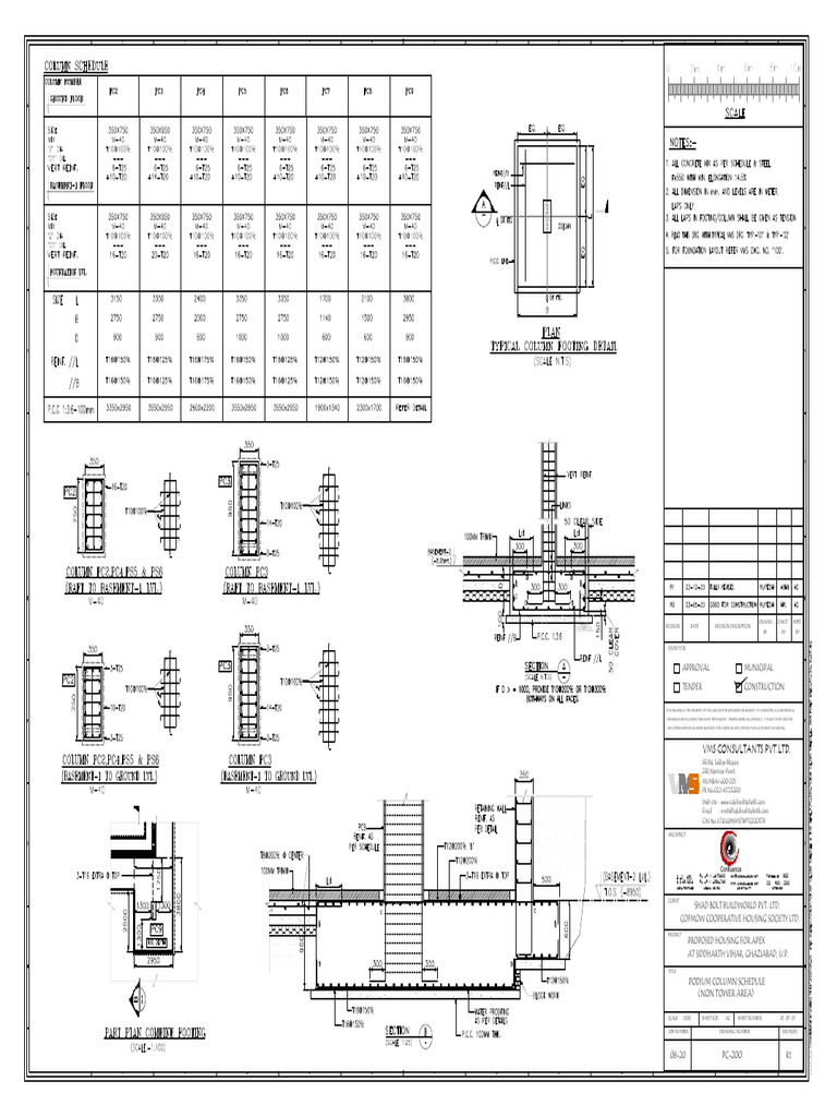 PC-200-PODIUM COLUMN SCHEDULE- (NON TOWER AREA)-R1-(22-12-23) | PDF