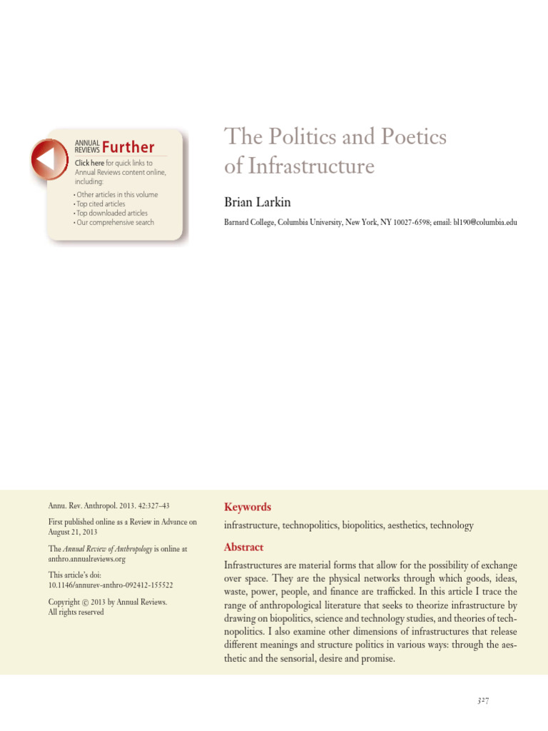 The Politics and Poetics of Infrastructure, Brian Larkin | PDF ...