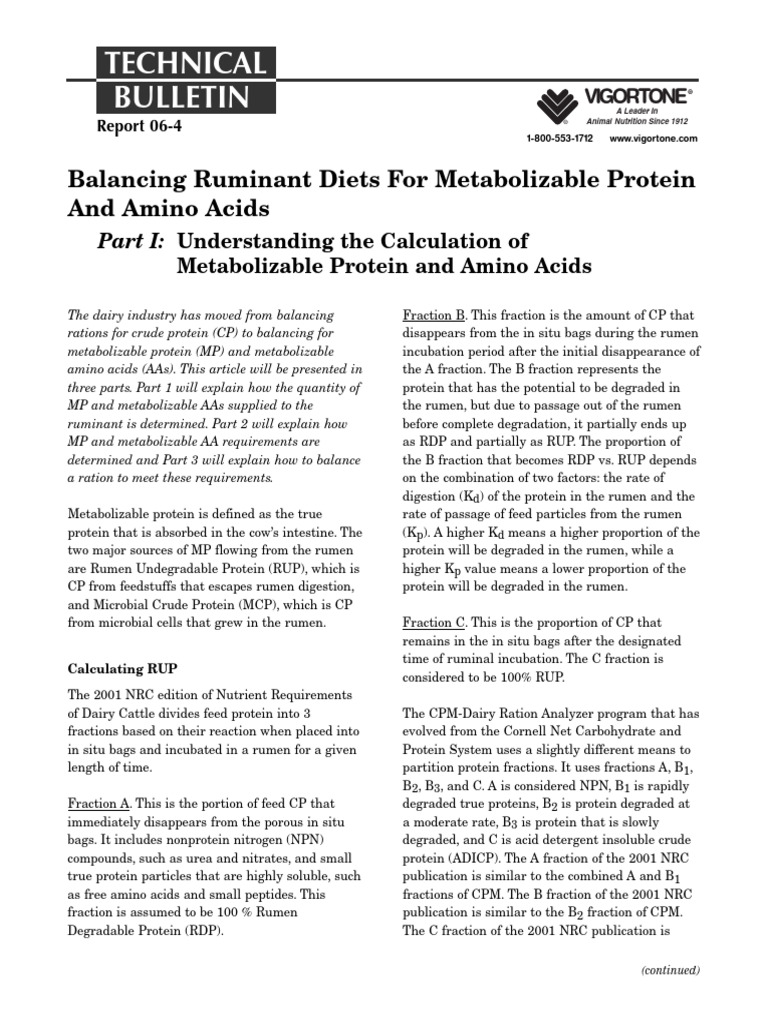 Calculation of Metabolizable Protein and Amino Acids | PDF | Proteins | Biology
