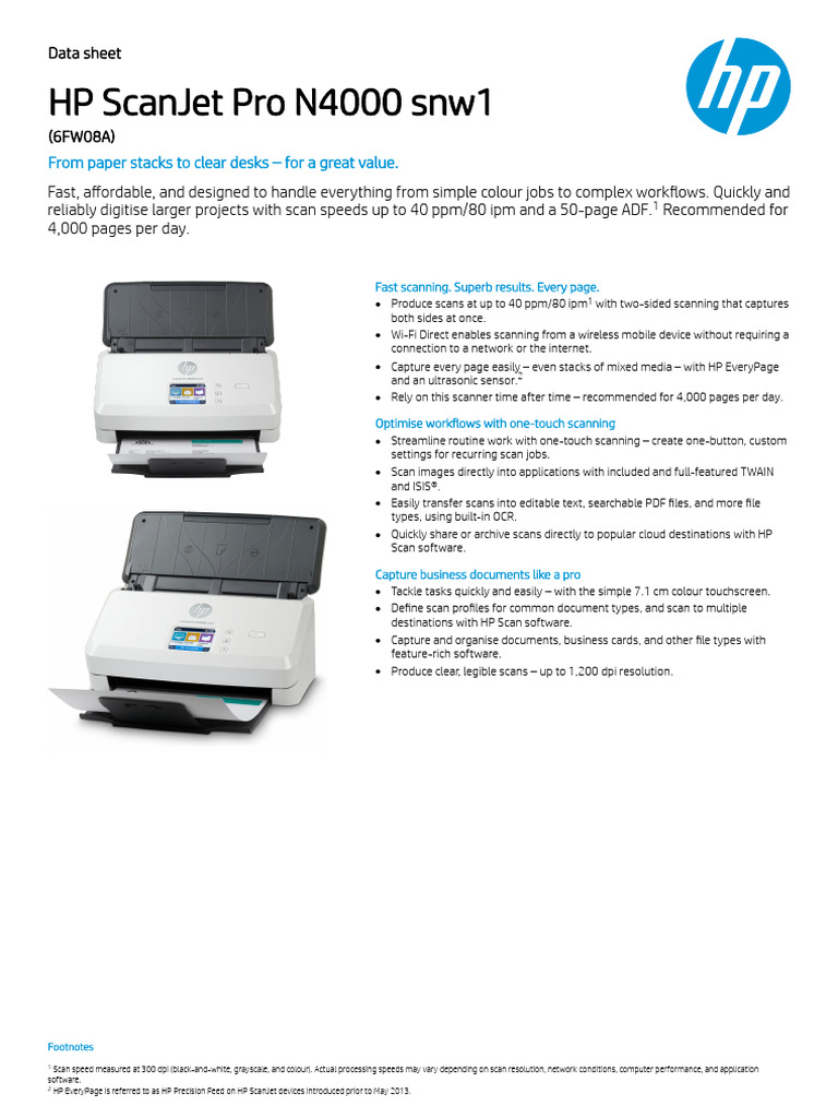 HP ScanJet Pro N4000 snw1 | PDF | Image Scanner | Software