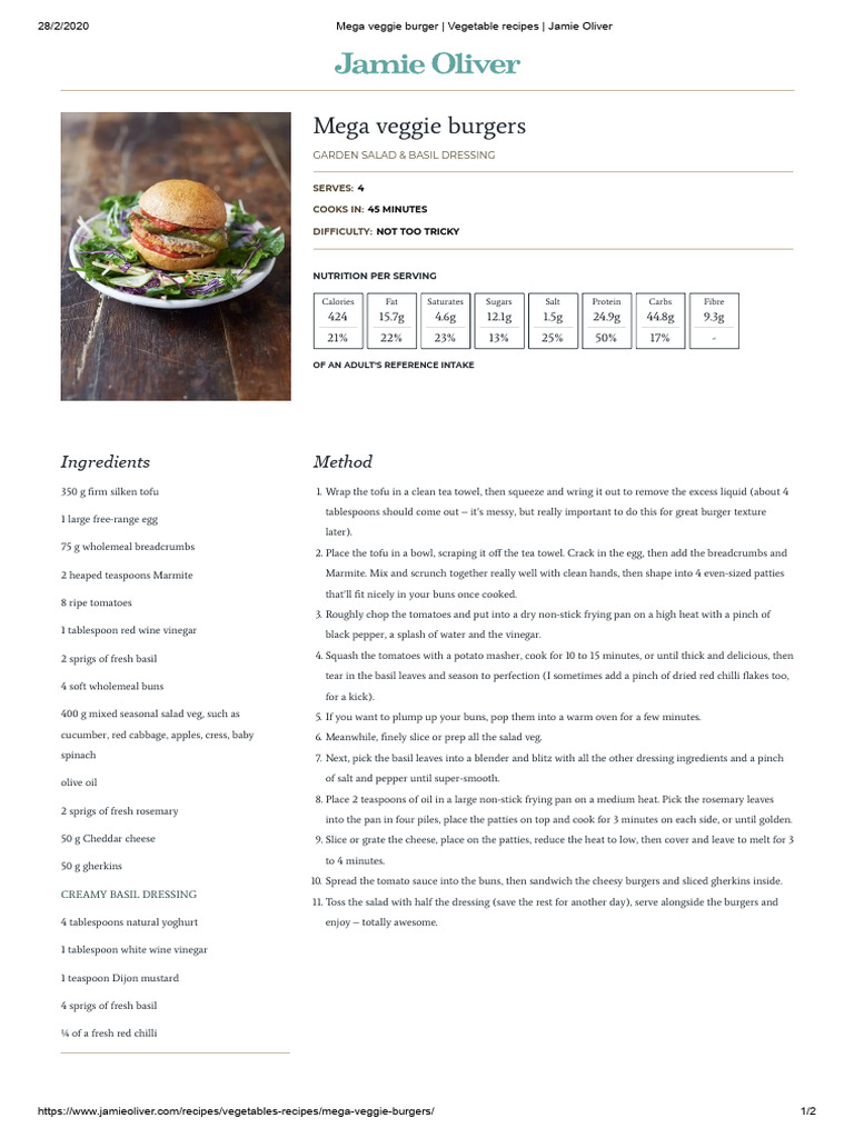 Mega veggie burger _ Vegetable recipes _ Jamie Oliver | PDF | Hamburgers | Salad