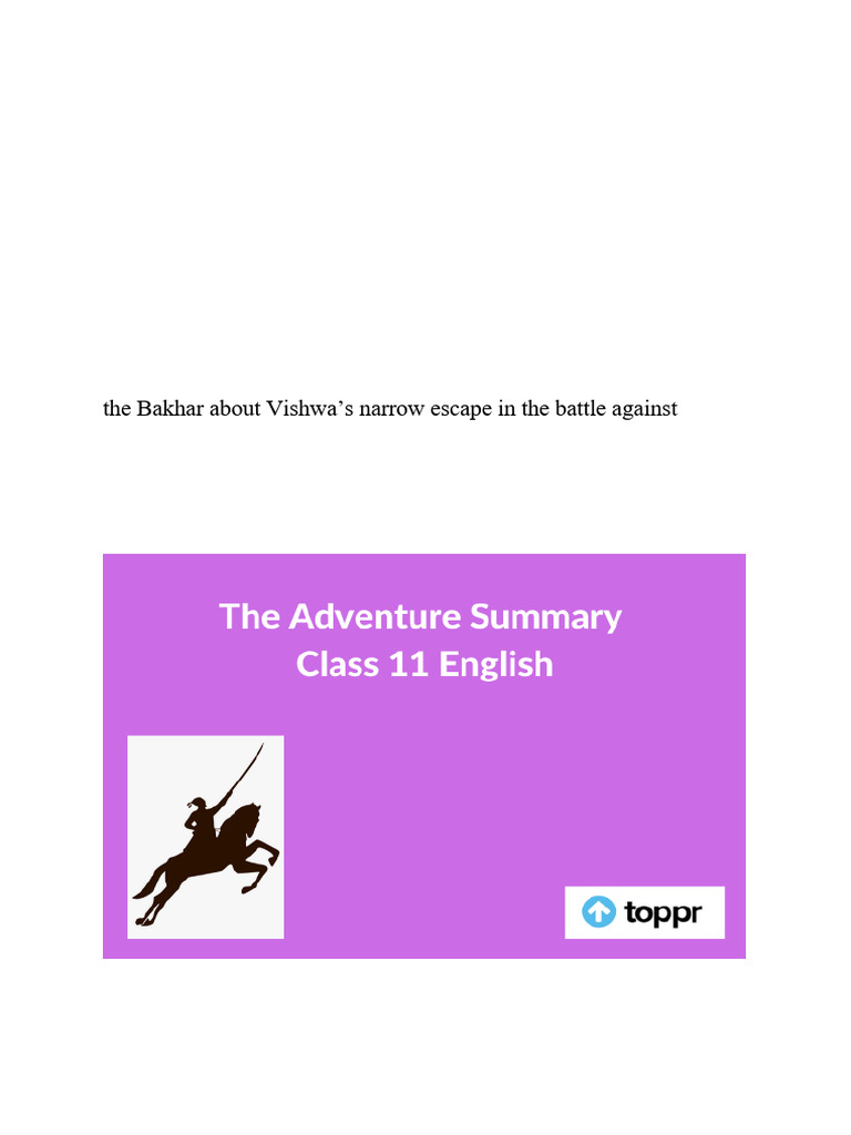 adventure Summary toppr | PDF