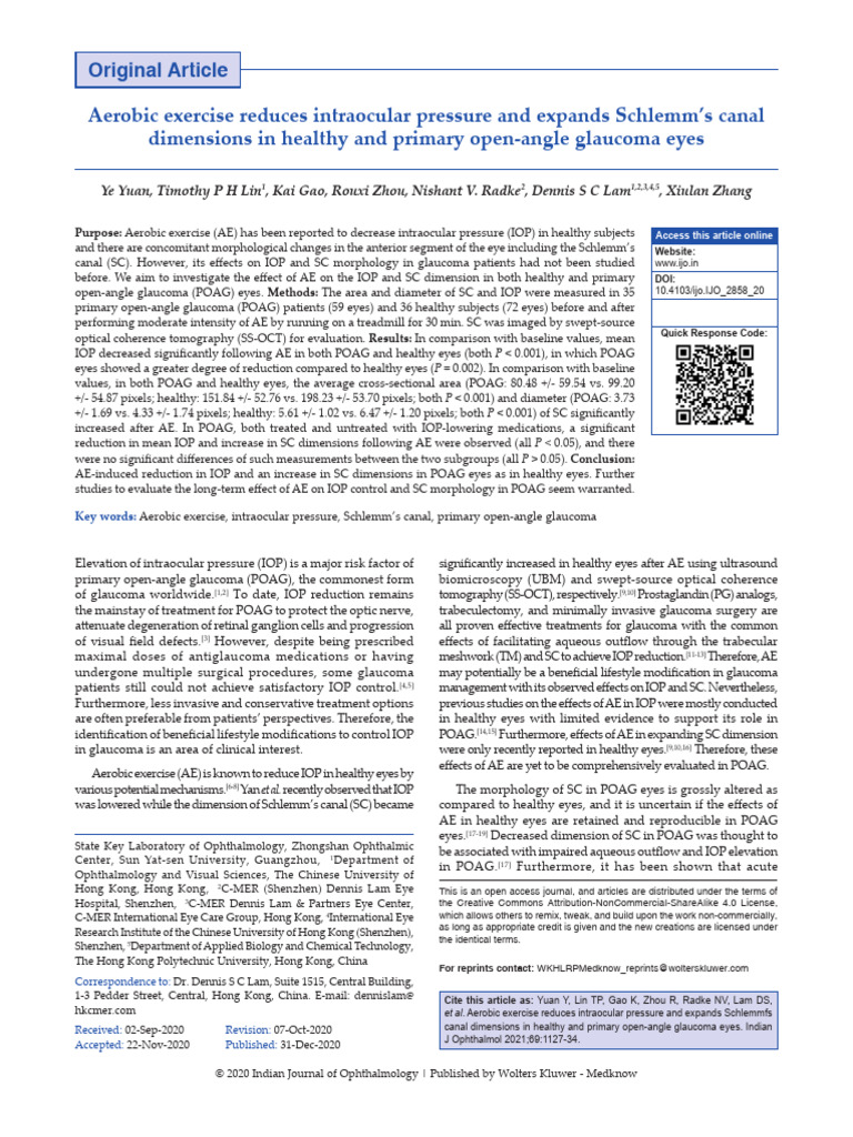 Aerobic Exercise Reduces Intraocular Pressure And.24 | PDF | Glaucoma ...