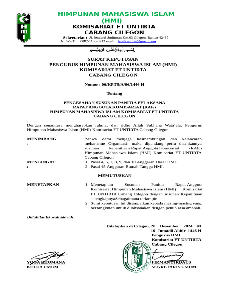 SURAT KEPUTUSAN Panitia RAK | PDF