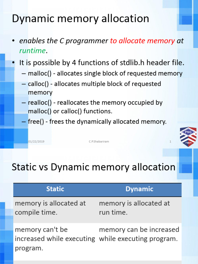 Dynamic Memory Allocation Pdf Software Object Oriented Programming