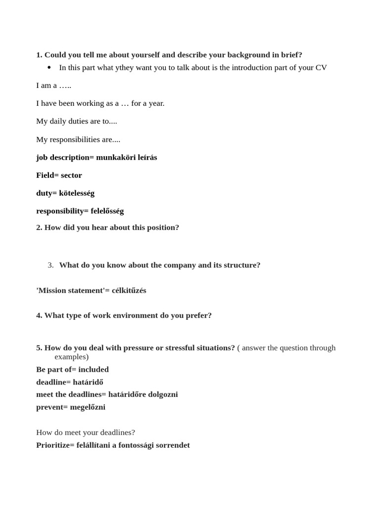 Job Interview Questions 1 | PDF