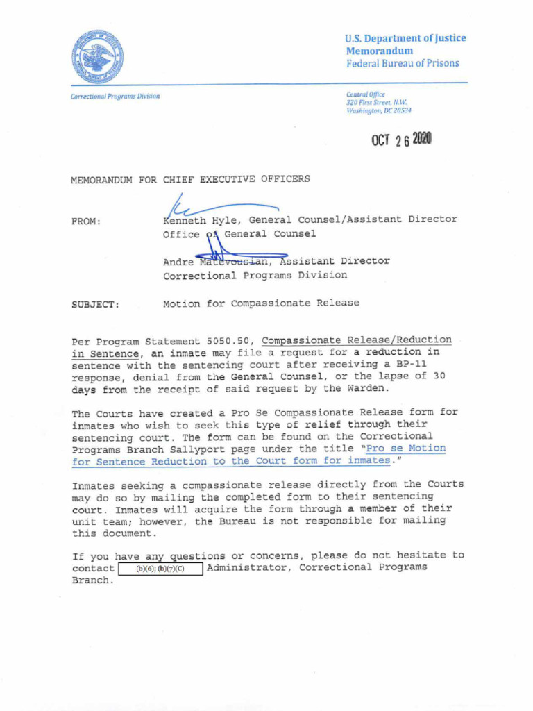 Motion Compassionate Release 10262020 | PDF