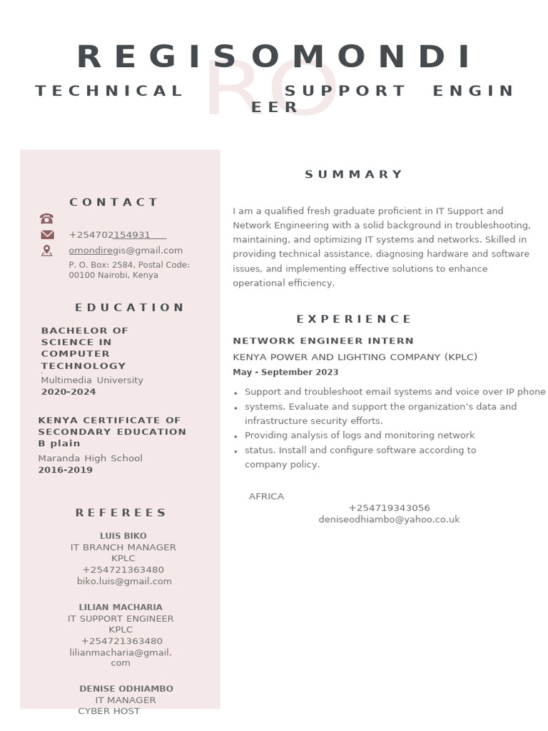 Cv Regis Omondi | PDF | Computing | Information Technology