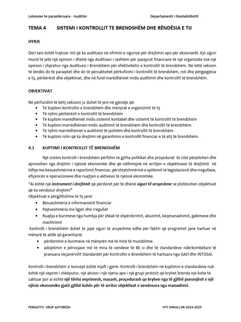 TEMA 4 - Sistemi I Kontrollit Te Brendshem Dhe Rendesia e Tij (Revised ...