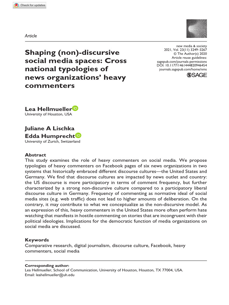 Shaping (Non) - Discursive Social Media Spaces.. Cross-National Typologies of News Organizations ...