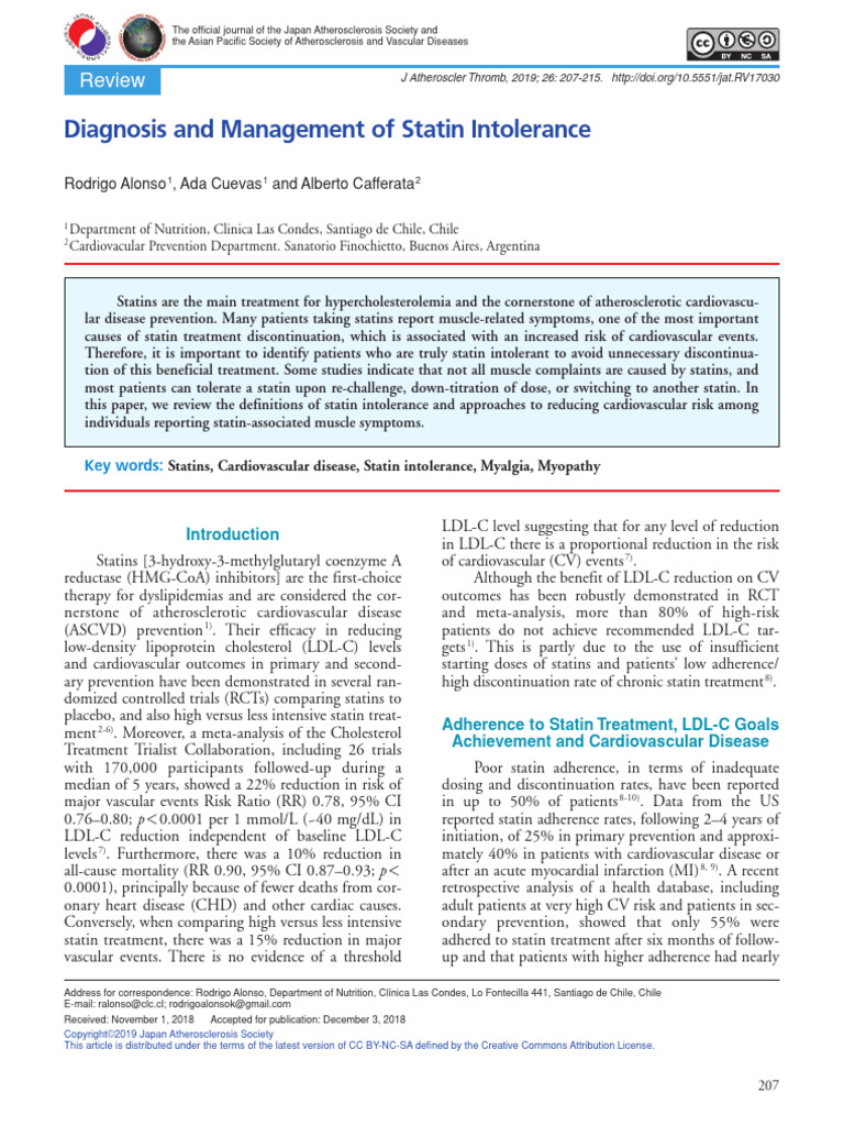 Diagnosis and Management of Statin Intolerance 2015 | PDF | Statin ...