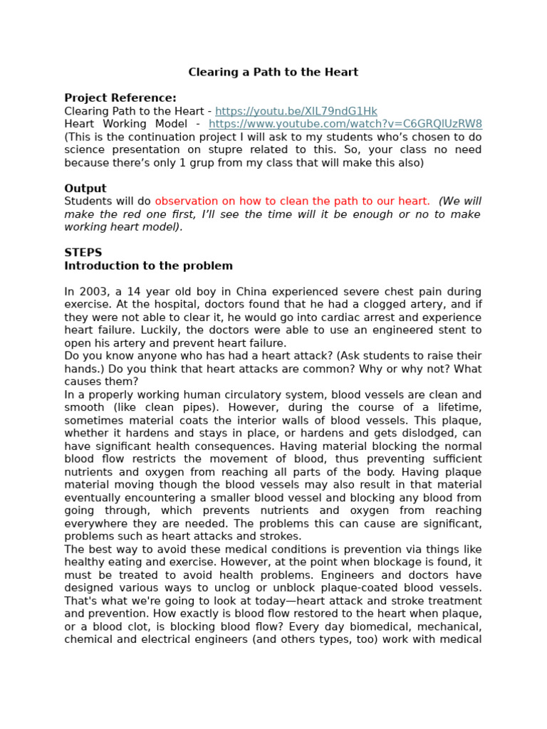 Science Project-Clearing A Path To The Heart | PDF | Heart | Myocardial ...