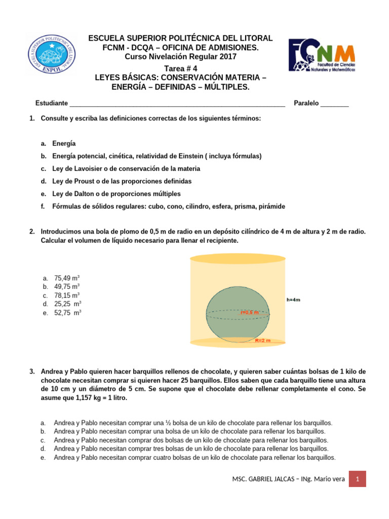 Leyes Químicas y Cálculos de Volumen | PDF | Compuestos químicos | Química