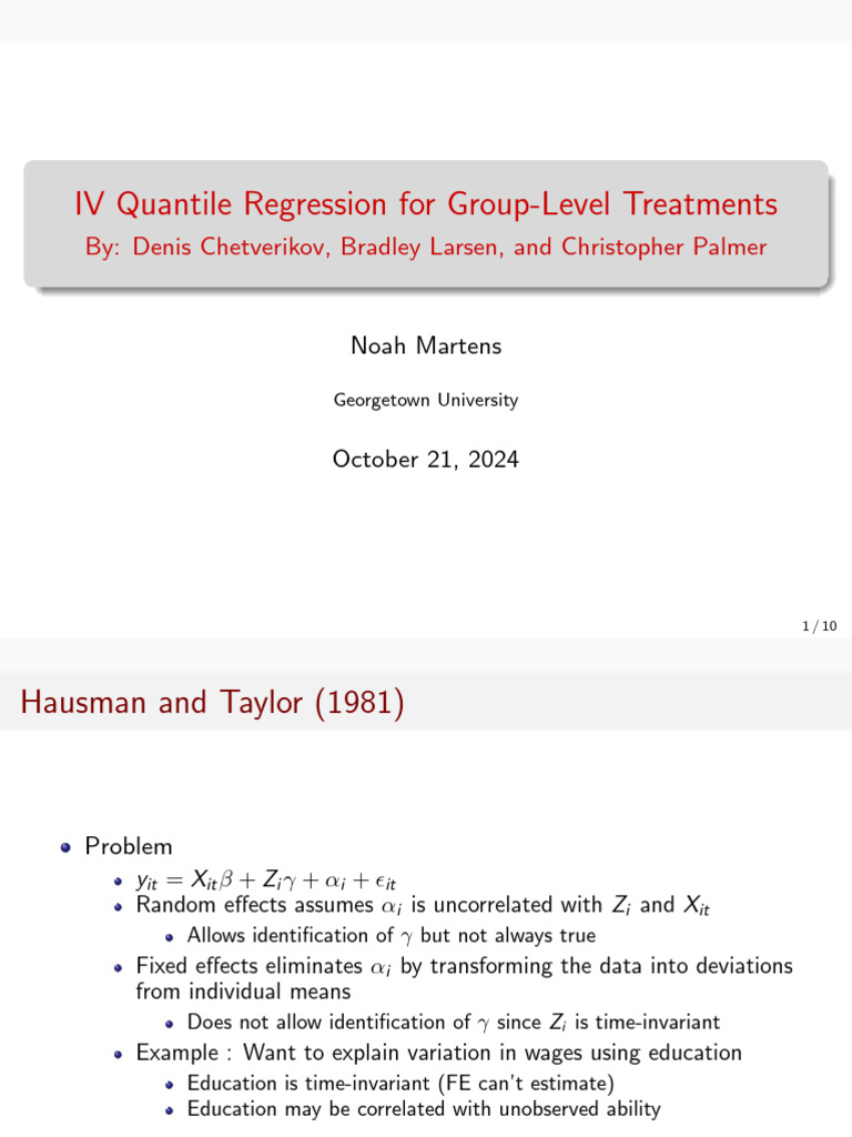 IV_Quantile_Regression_for_Group_Level_Treatments | PDF | Linear Regression | Regression Analysis