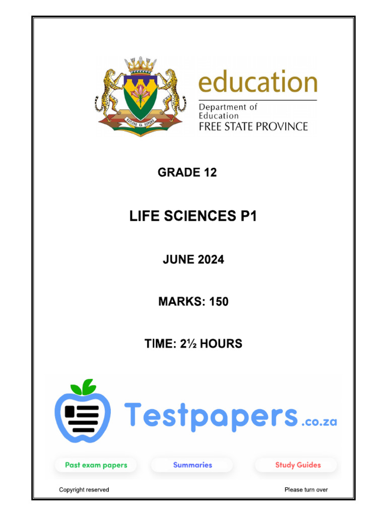Life Sciences QP May June 2024 Free State | PDF