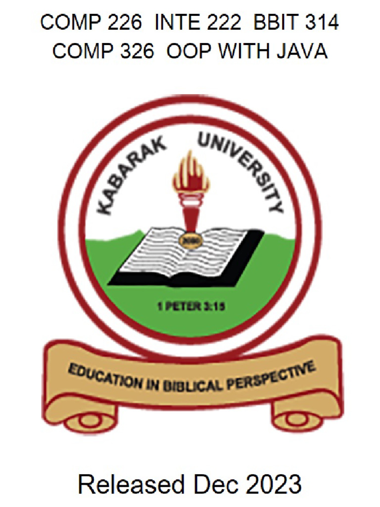 COMP 226 INTE 222 BBIT 314 COMP 326 OOP WITH JAVA - Kabarak University | PDF | Method (Computer ...