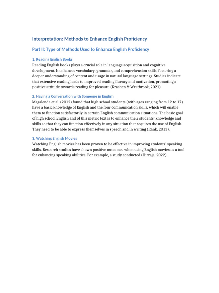Interpretation Enhancing English Proficiency | PDF