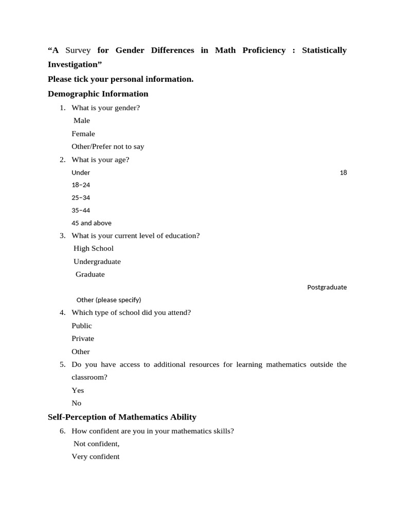 Gender Differences in Math Survey | PDF | Mathematics | Teachers