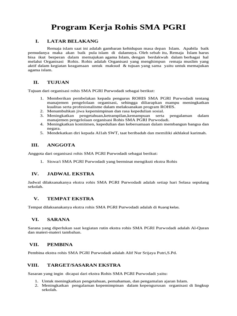 Program Rohis SMA PGRI Purwodadi | PDF