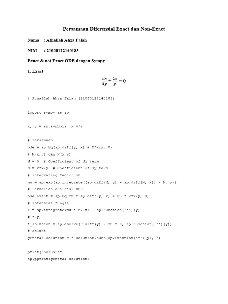 Athallah Ahza Falah - 21060122140183 - Exact Dan Tak Exact | PDF