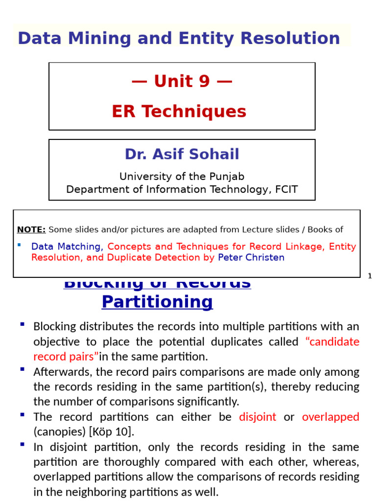 DMER - Unit#9 - Blocking Techniques For ER | PDF | Cluster Analysis | Algorithms