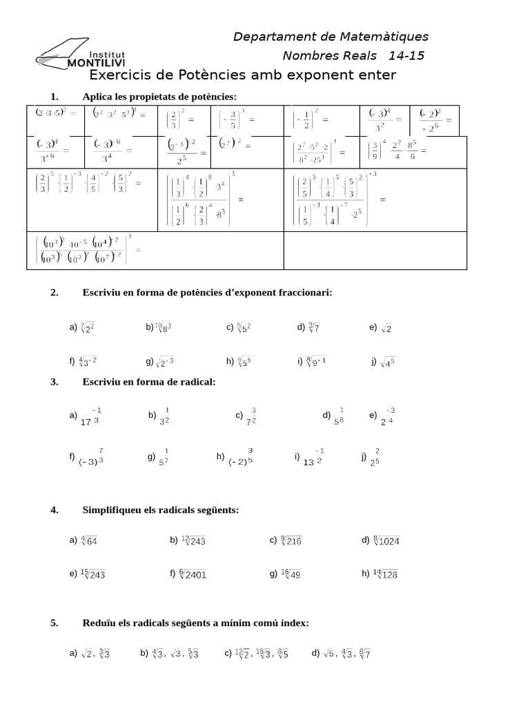 1415 Exercicis de Potències | PDF