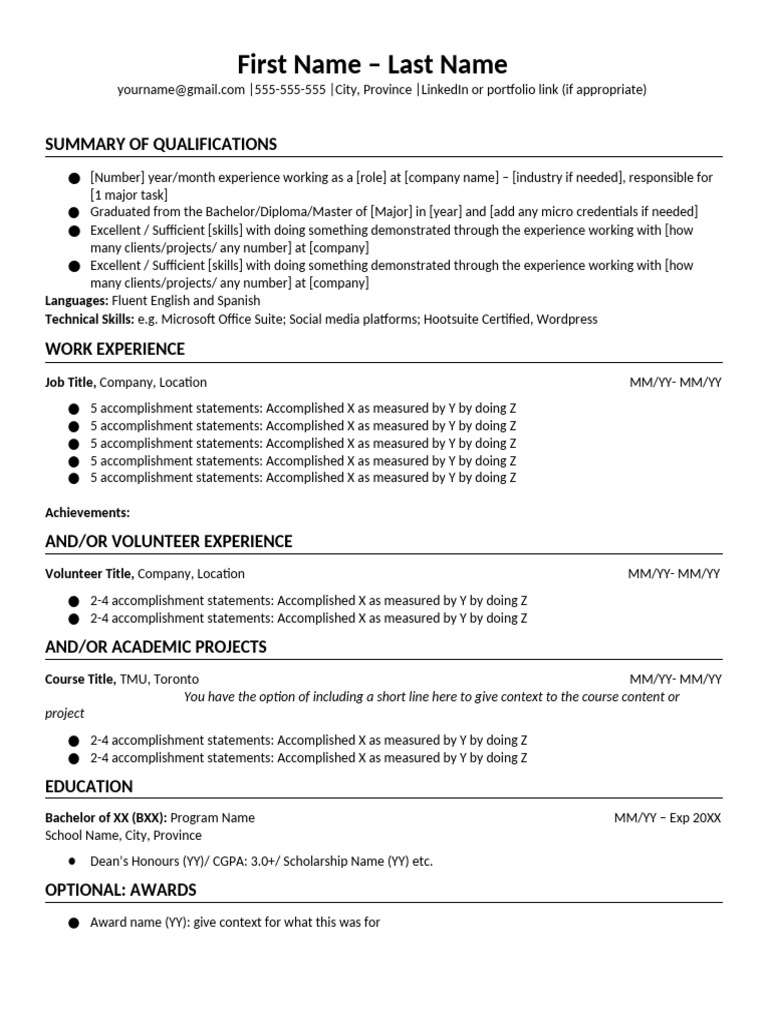 Resume Template and Checklist | PDF | Résumé | Linguistics