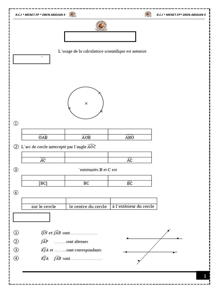 Devoir de maths 4ème - Contrôle 2024 | PDF | Géométrie | Géométrie ...