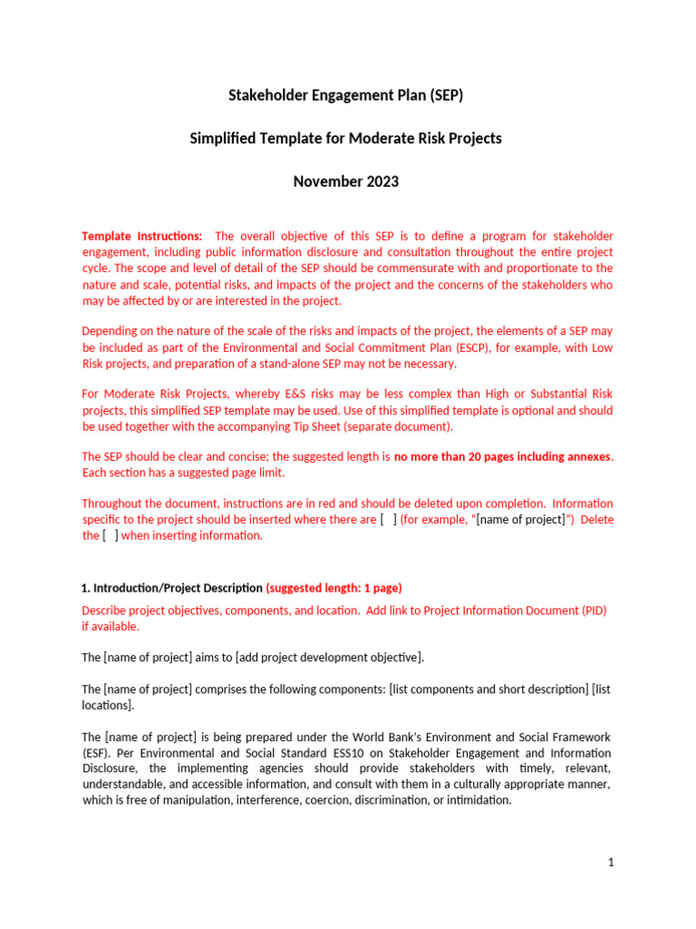SEP Simplified Template Final Nov 2023 | PDF | Risk | Information