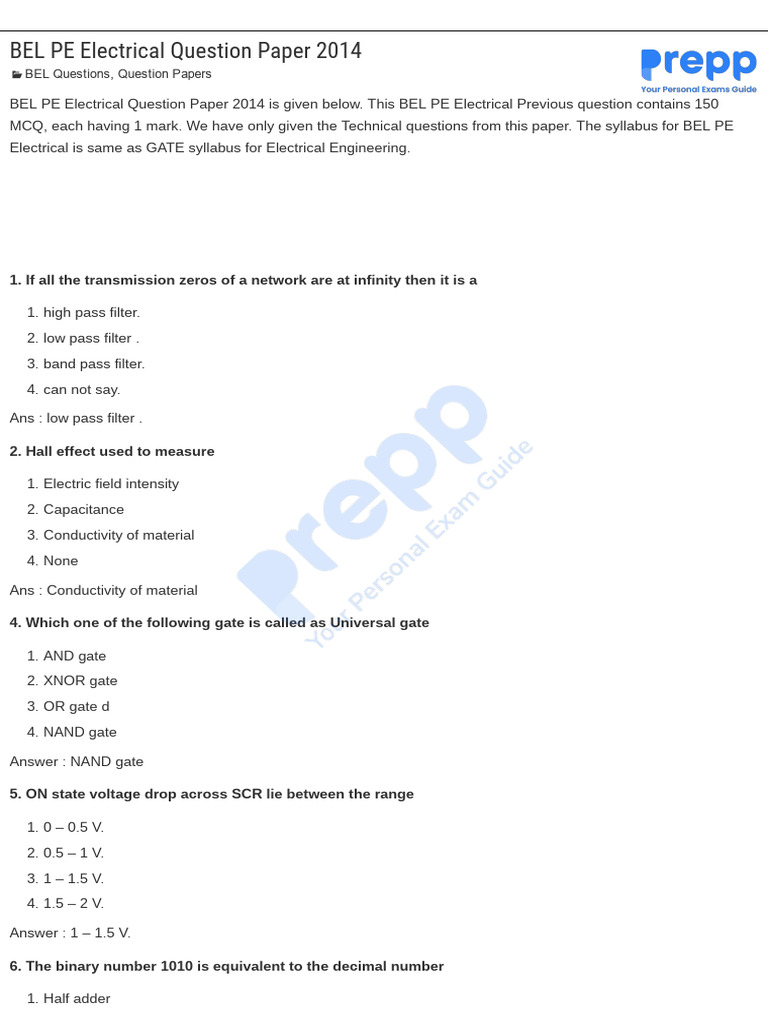 Bel Pe Electrical Question Paper 2014 Question Dekho | PDF | Diode ...